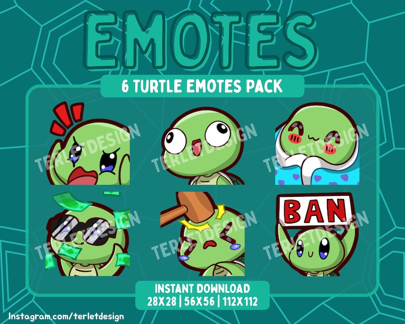6 Turtle Emotes Pack for Twitch Streamers, Discord, Youtube Instant ...