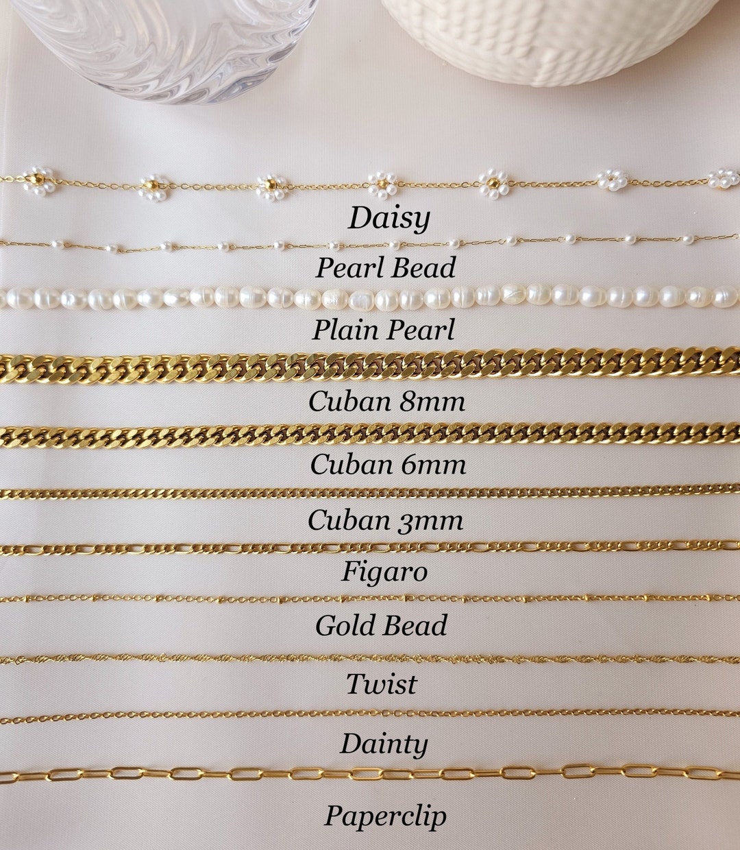 Gold Chain Necklace, Twist Chain, Figaro Chain, Dainty Chain, Bead ...