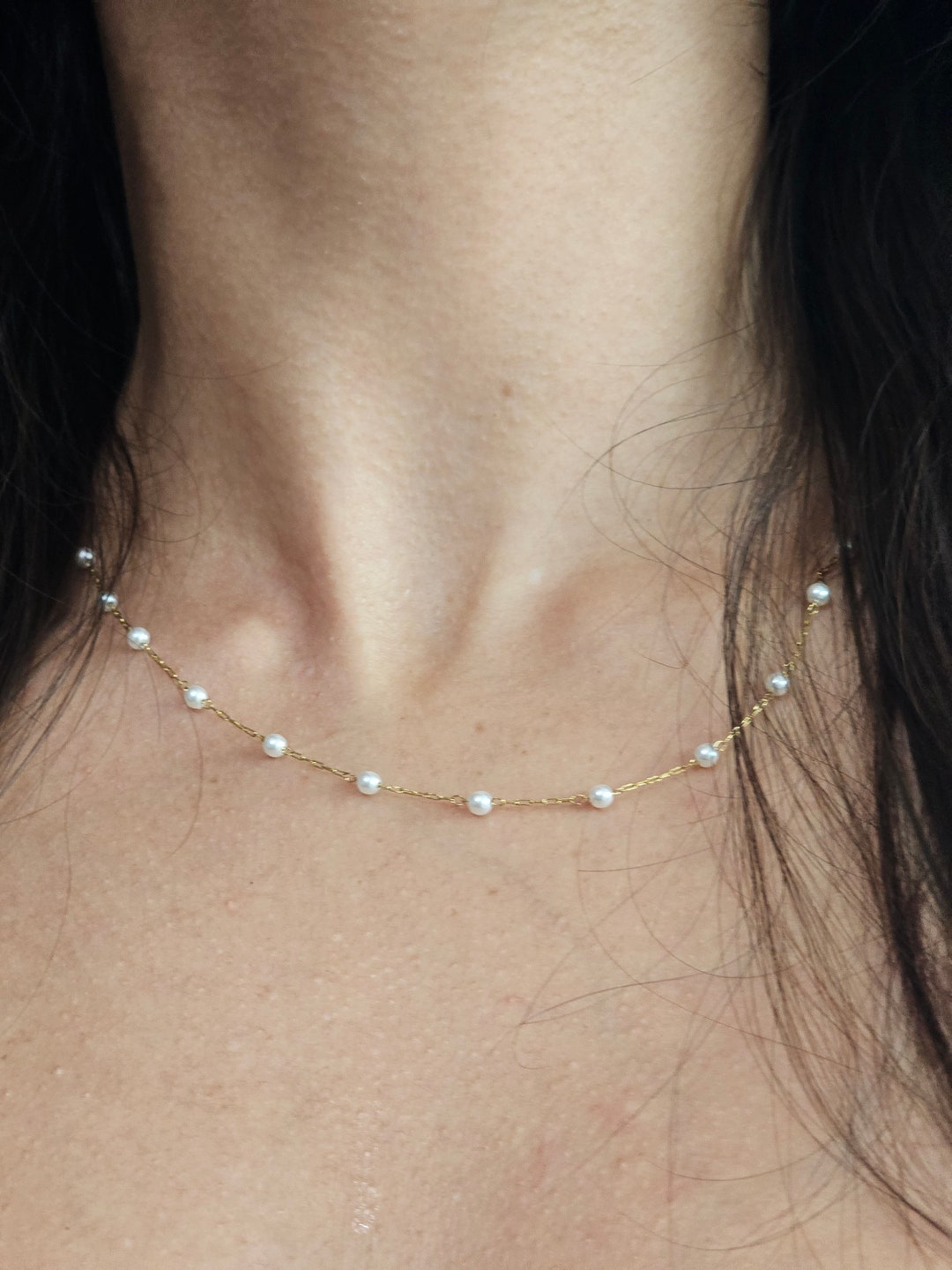 Gold Pearl Bead Chain Necklace, Twist Chain, Figaro Chain, Dainty Chain ...