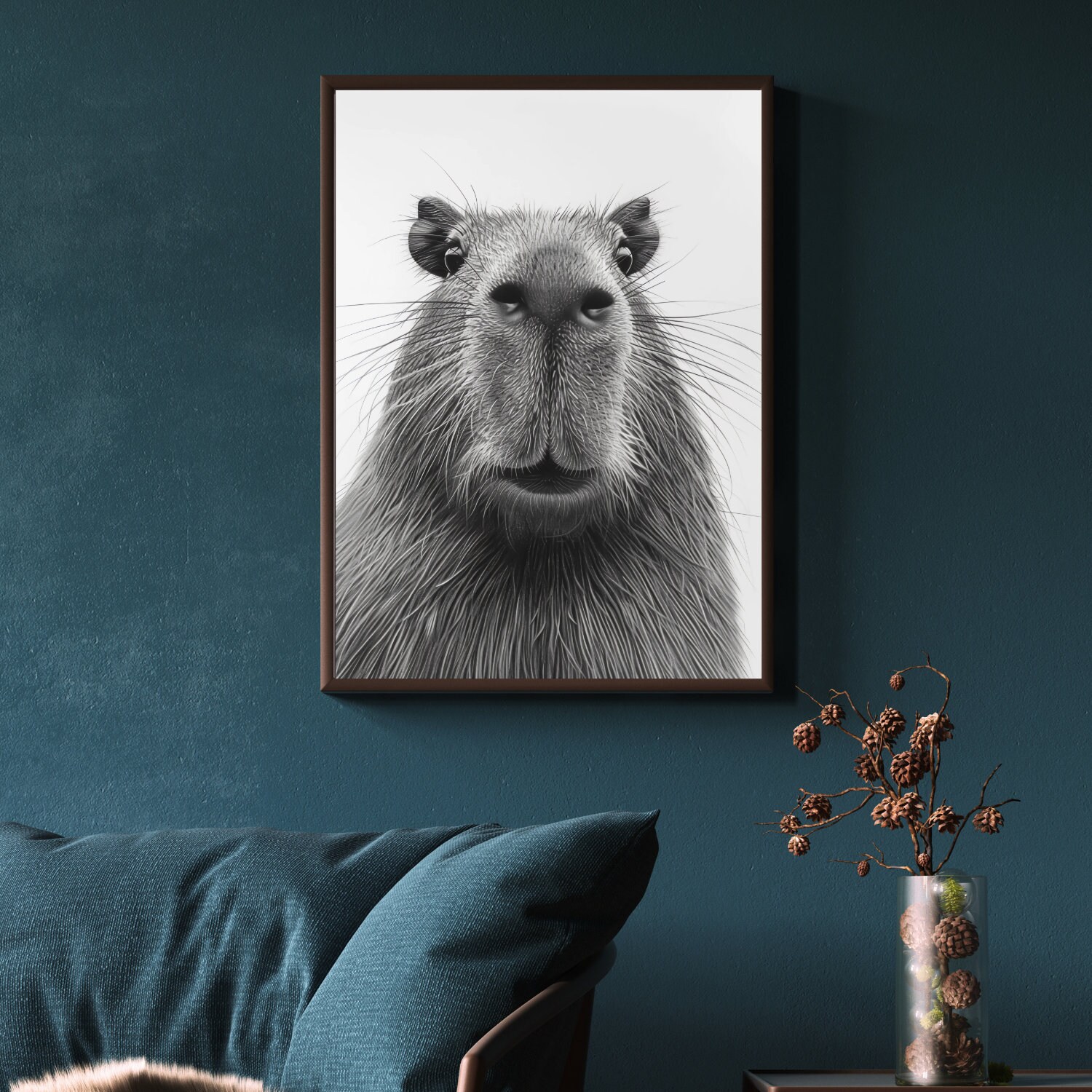 Digital Download Capybara Wall Art, Animal Kingdom, Monochromatic Print ...