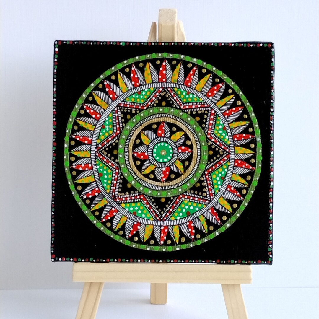 Mini Mandala Painting With Easel 10 by 10cm Acrylic Colours - Etsy UK