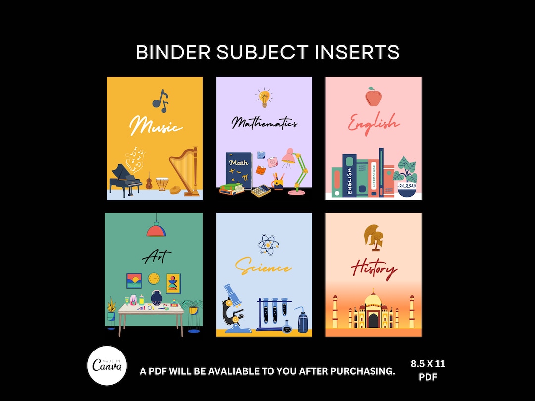 School Subject Binder Inserts - Etsy