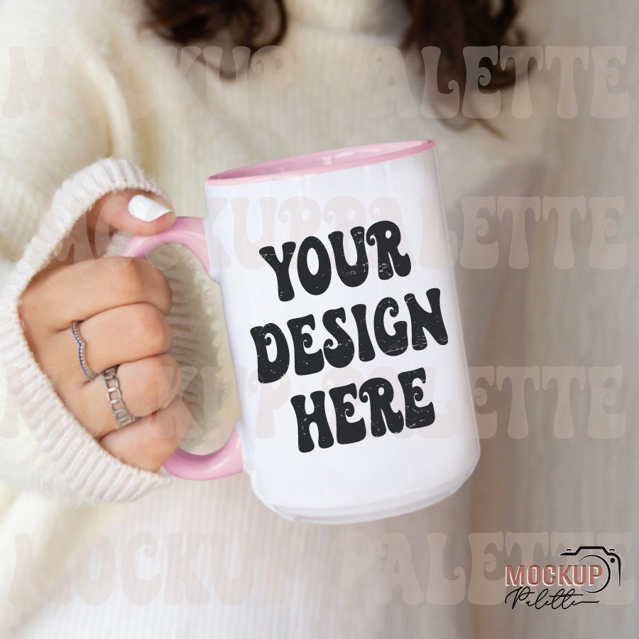 Pink Handle 15oz Mug Mockup, Boho Coffee Mug Mockups, Pink Valentine ...