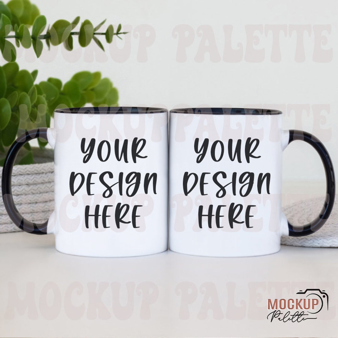 Front Back Mug Mockup, Rustic Black Handle Mug Mockups, White Mug ...