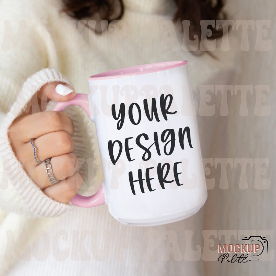 Pink Handle 15oz Mug Mockup, Boho Coffee Mug Mockups, Pink Valentine ...