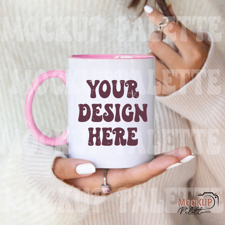 Pink Handle 11oz Mug Mockup, Boho Mug Mockups, Pink Valentine Mock Ups ...