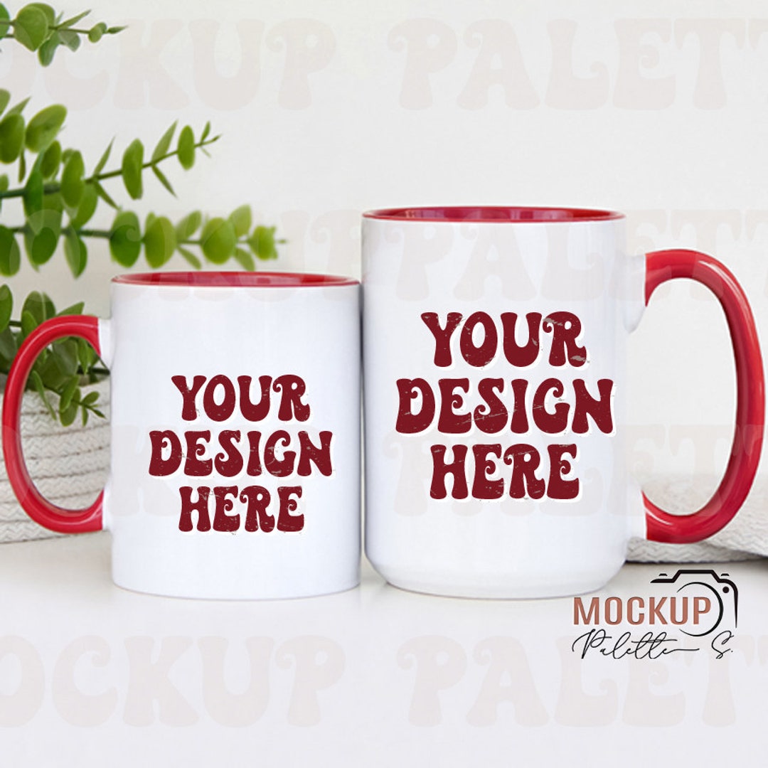 15oz Red Handle Mug Mockup, 11oz Red Handle Mug Mockup, Coffee Mug Mock ...