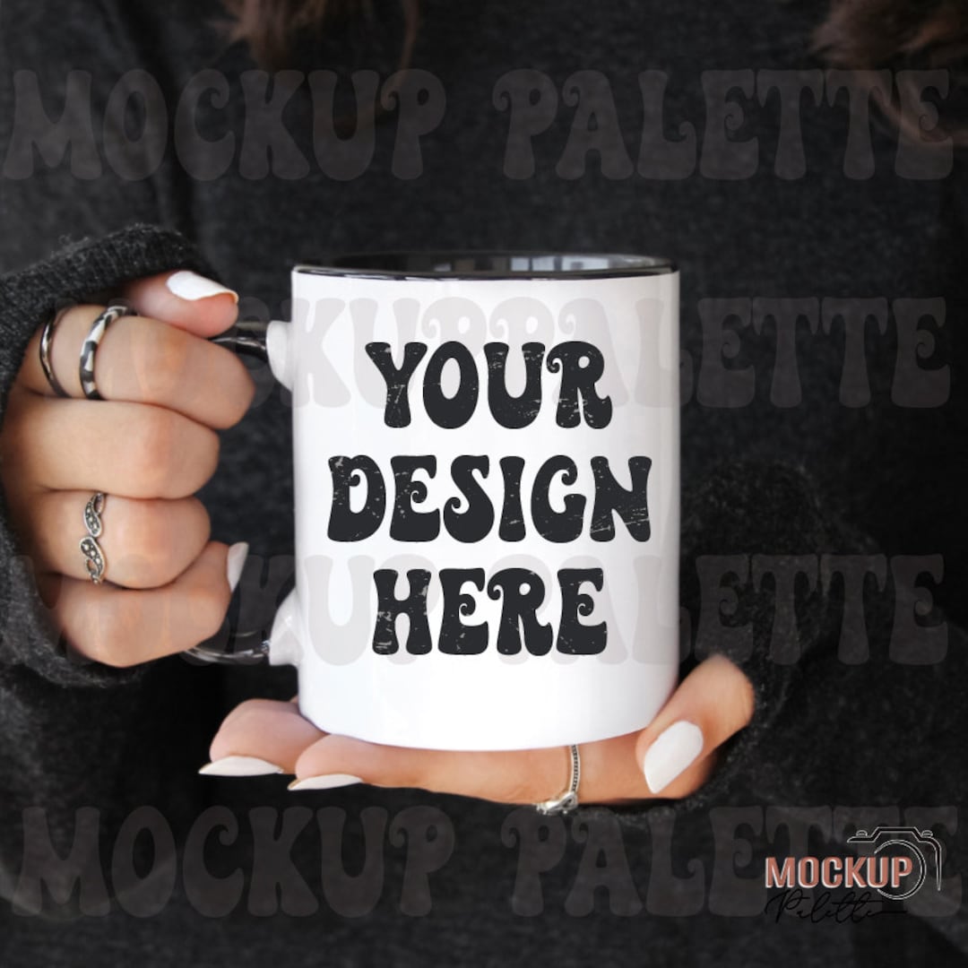 Black Handle Mug Mockup, White Coffee Mug Mock Up, Model Mug Mockups ...