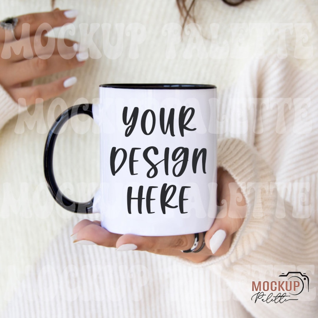 Black Handle Mug Mockup, White Coffee Mug Mock Up, Model Mug Mockups ...