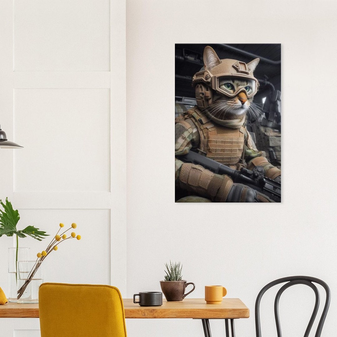 Cat Soldier Warrior Cat With Gun Wall Art Dangerous Cute - Etsy