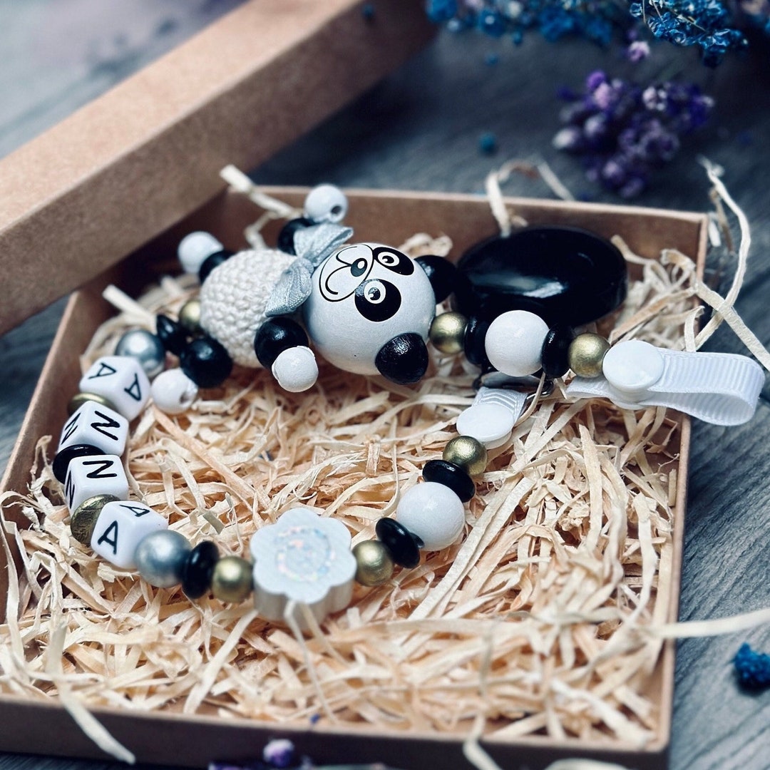 Wooden Panda Pacifier Holder, Handmade Bear Pacifier Clip, Newborn Gift ...