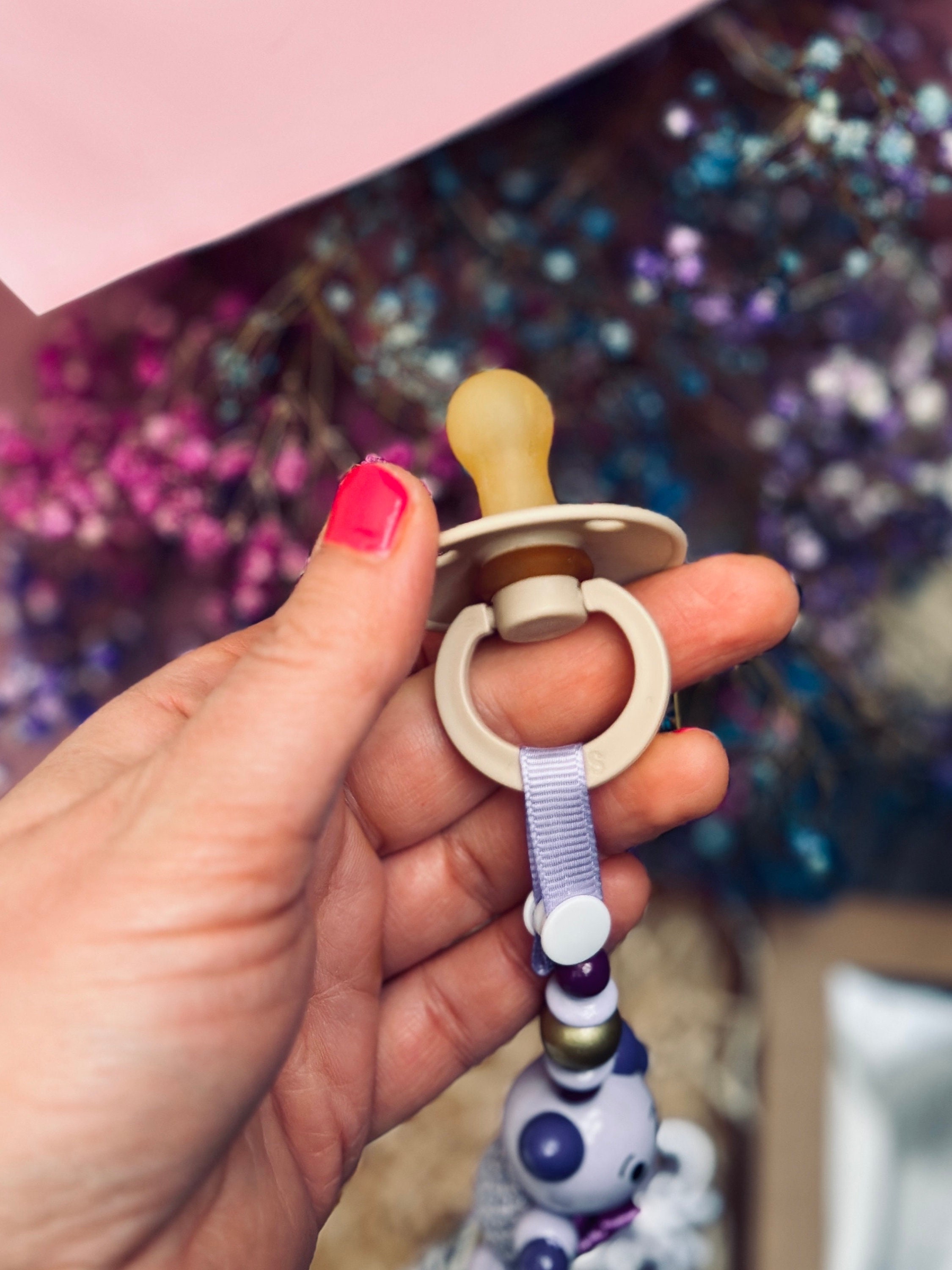 Handcrafted Wooden Beaded Pacifier Clip With 3D Bear and Butterfly ...