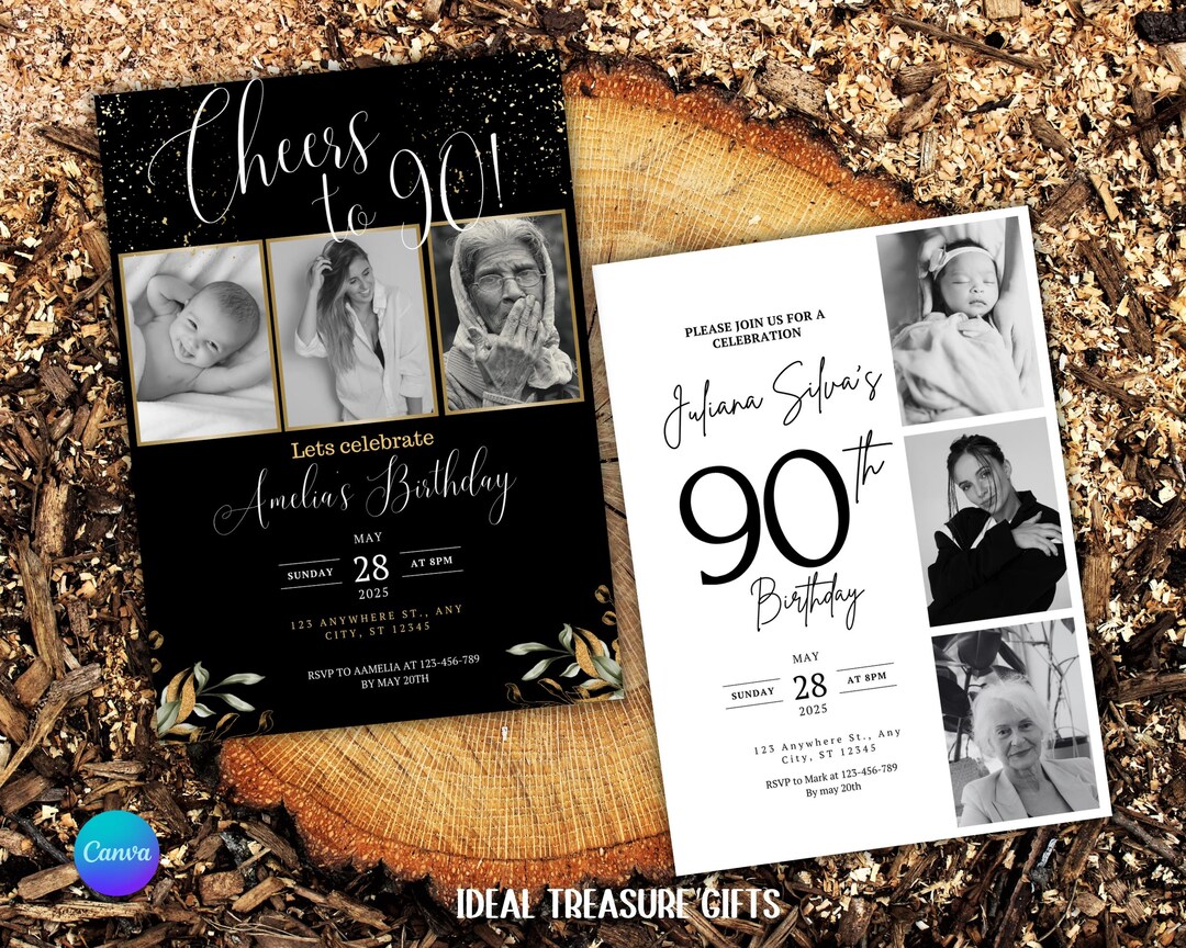Editable 90th Birthday Invitation With Photo, Editable 90th Invite ...