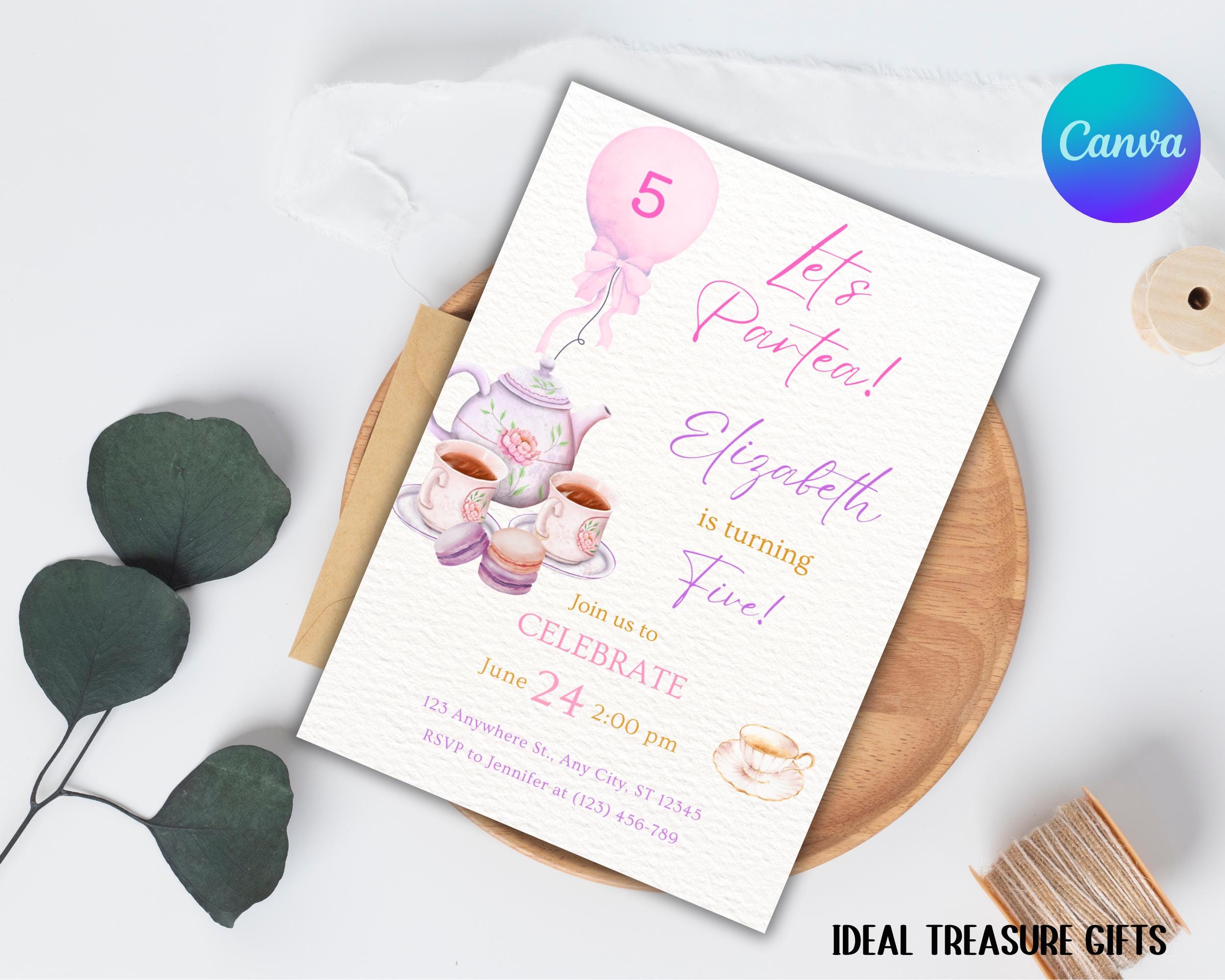 Tea Party Birthday Invitation Girl, Teacups, Let's Partea!, Birthday ...