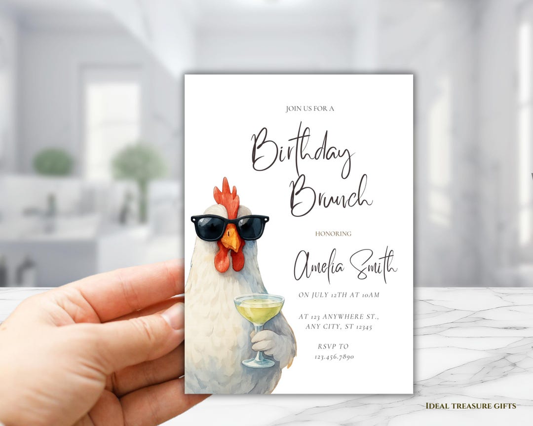 Adult Birthday Brunch, Funny Chicken Birthday Brunch Invitation ...