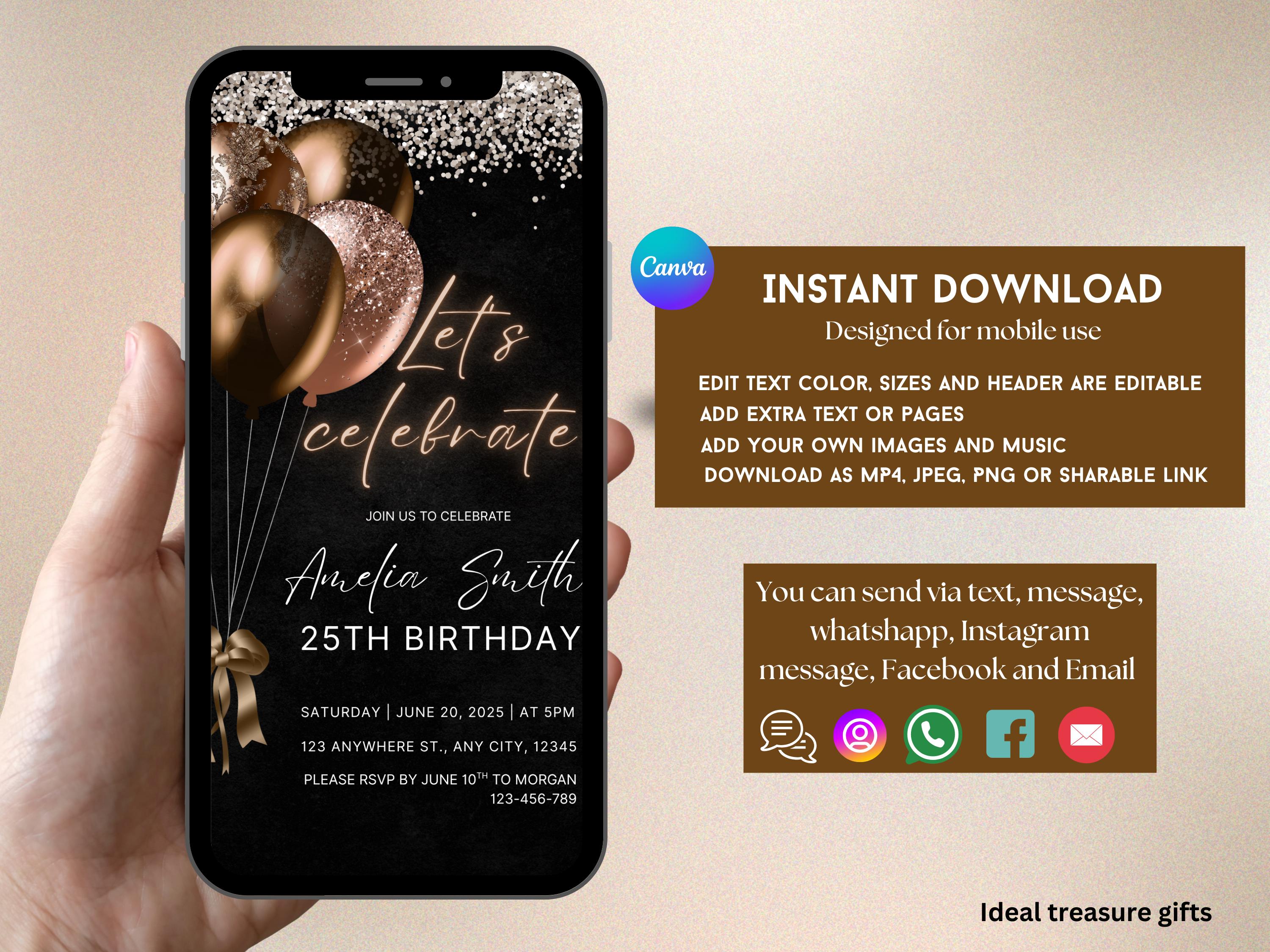 Animated Birthday Video Invitation: Brown Silver Balloons Ecard ...
