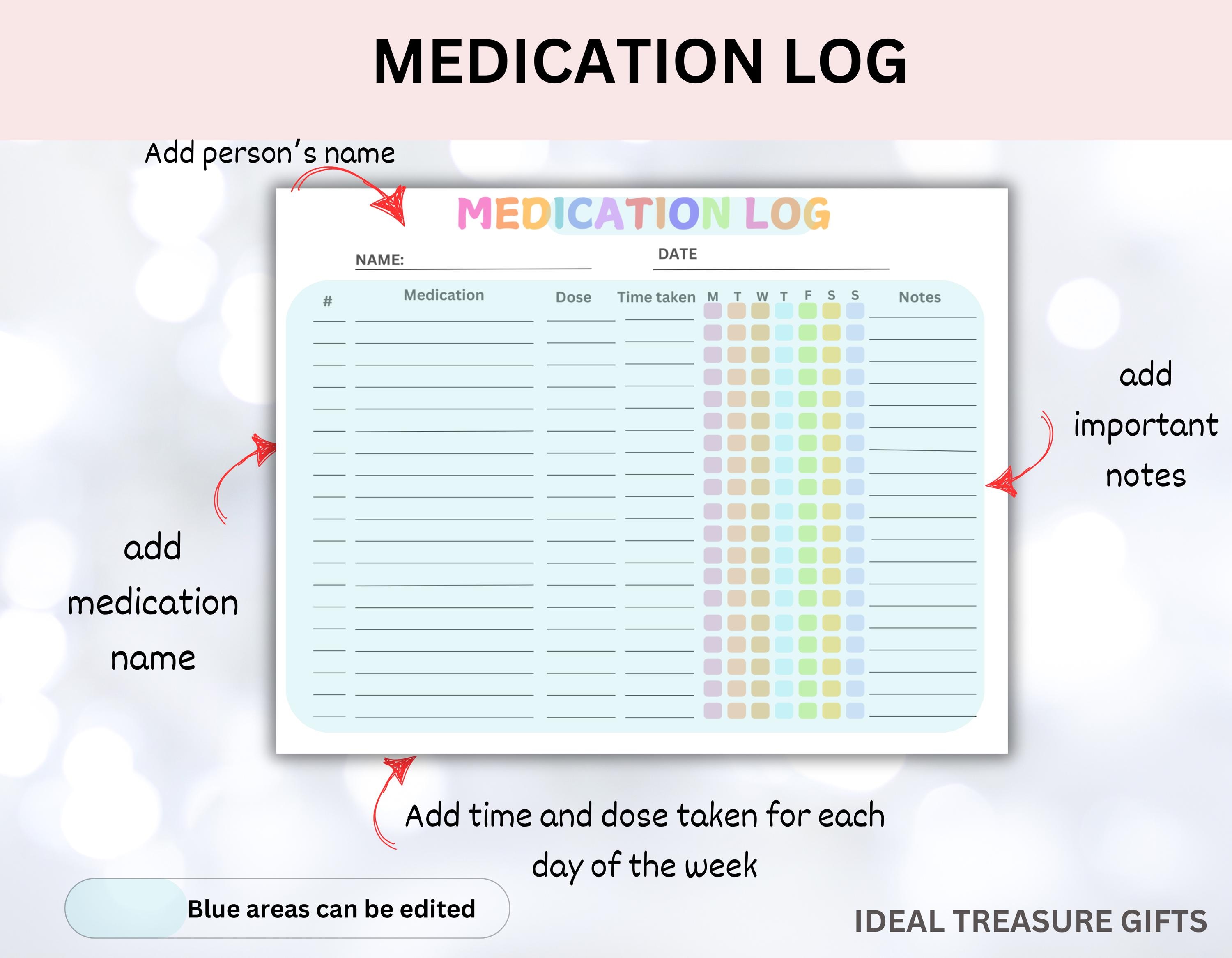 Medication Log Printable, Printable Medication Tracker, Schedule ...