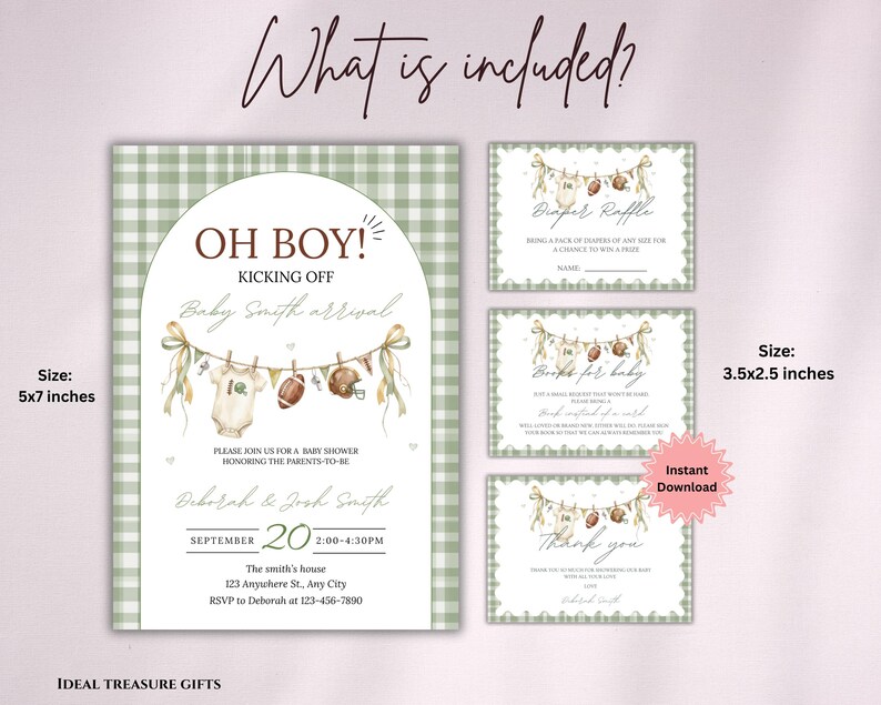 Clothesline Football Baby Shower Invitation Bundle, Oh Boy Sports Theme ...