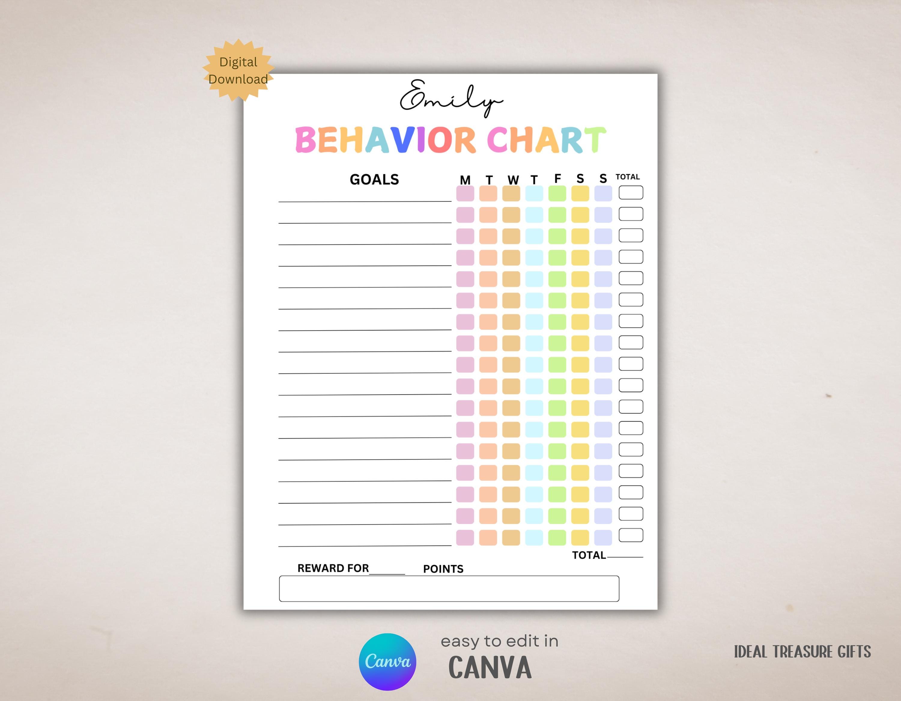 Printable Behavior Chart for Kids | Weekly Responsibility Checklist ...