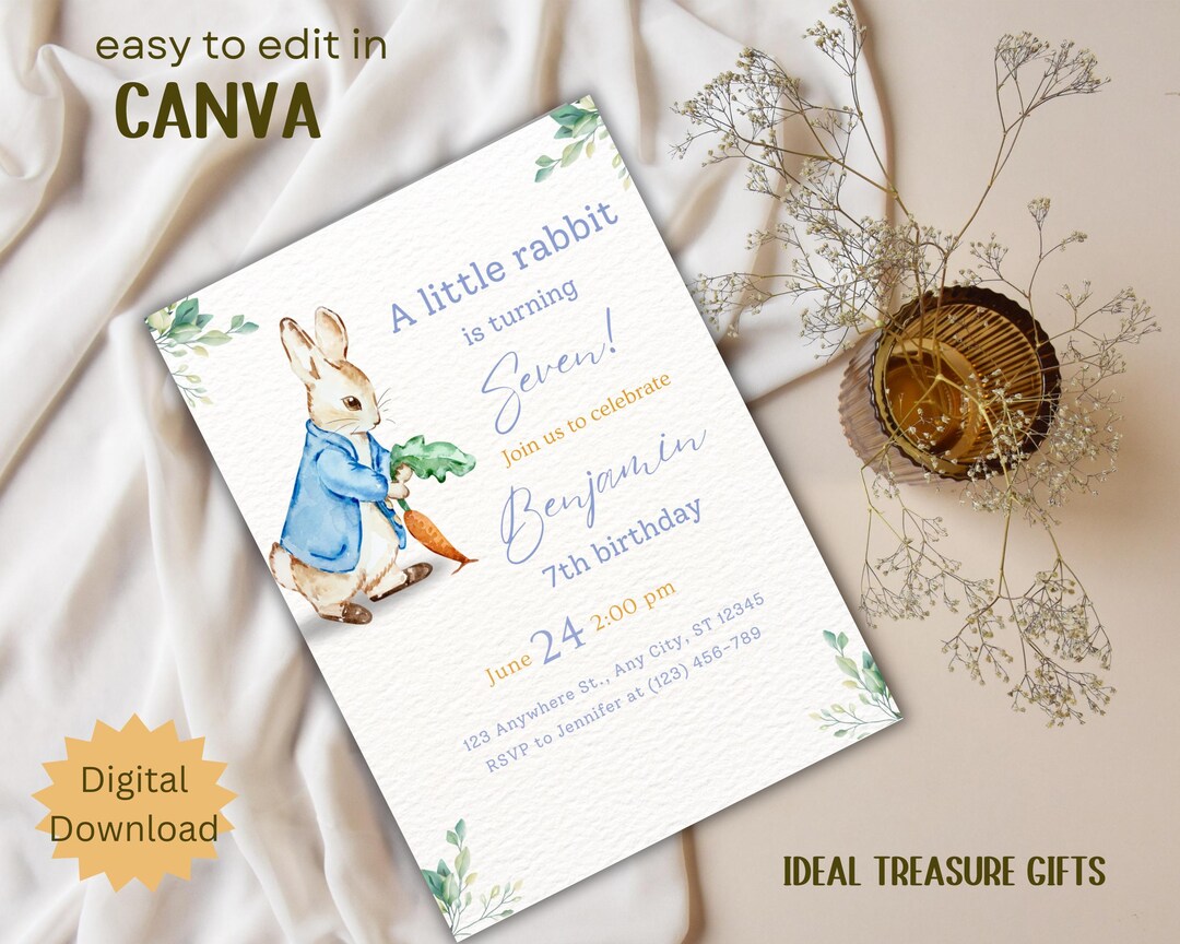 Peter Rabbit Birthday Invitations, Rabbit Invitation, Blue Jacket ...