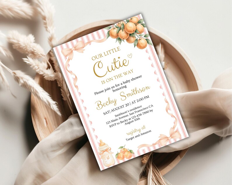 Cutie Baby Shower Invitation Set | Fall Baby Shower Bundle | Orange ...