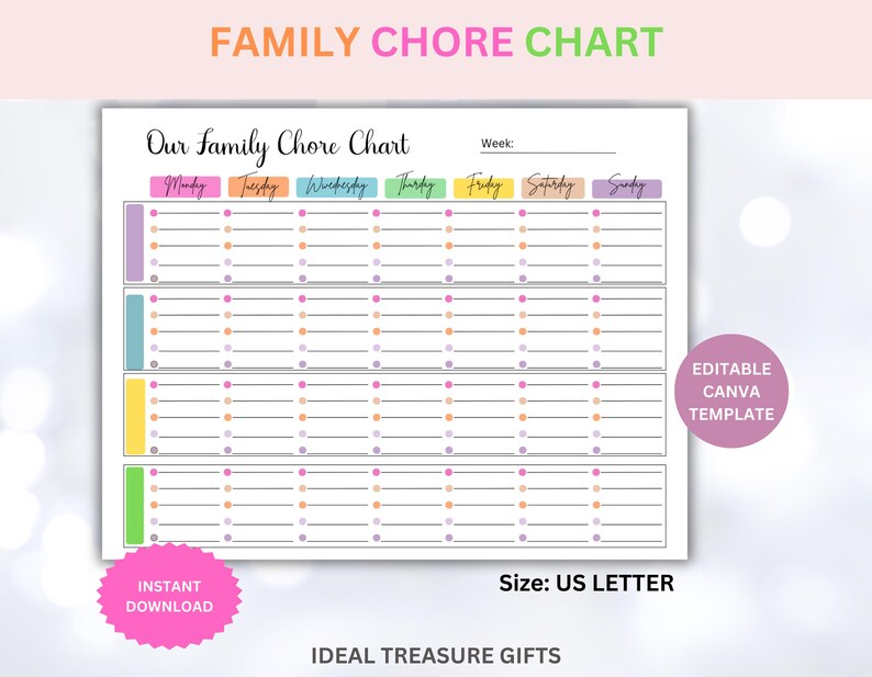 Editable Family Chore Chart Printable: Responsibility To-do List (PDF ...