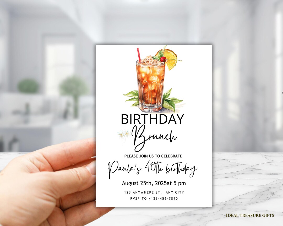 Elegant Birthday Brunch Invitation: Editable Digital Evite (5x7 Inch ...