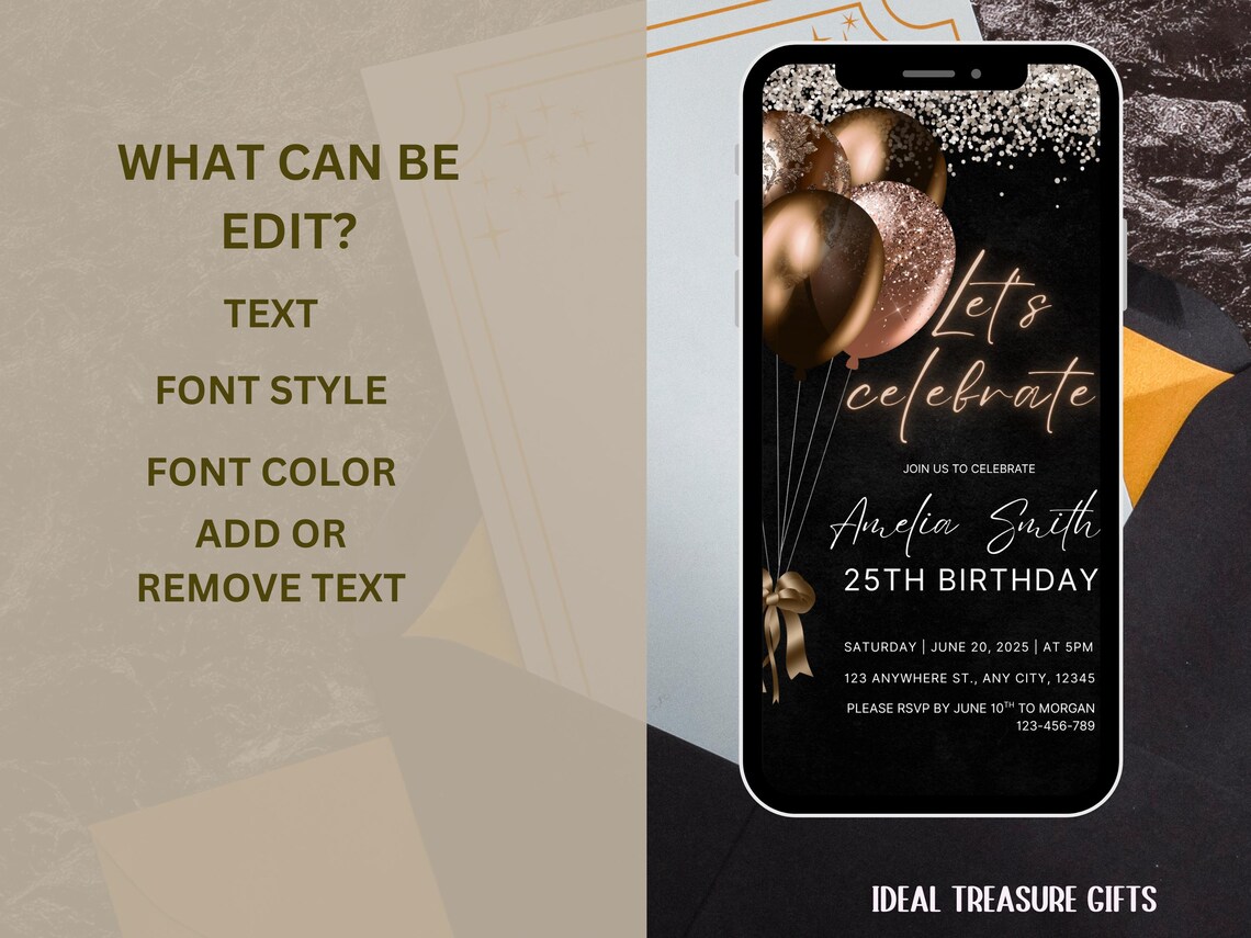 Animated Birthday Video Invitation: Brown Silver Balloons Ecard ...