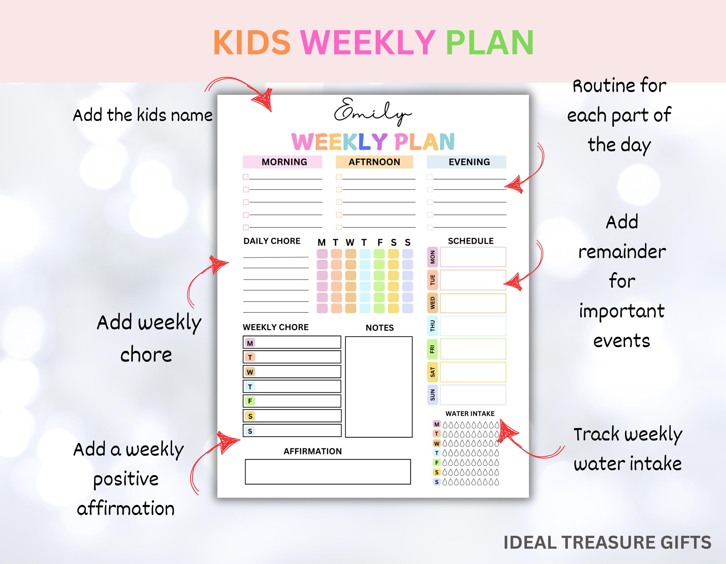 Editable Kids Chore Chart: Weekly Responsibility Planner (US Letter ...