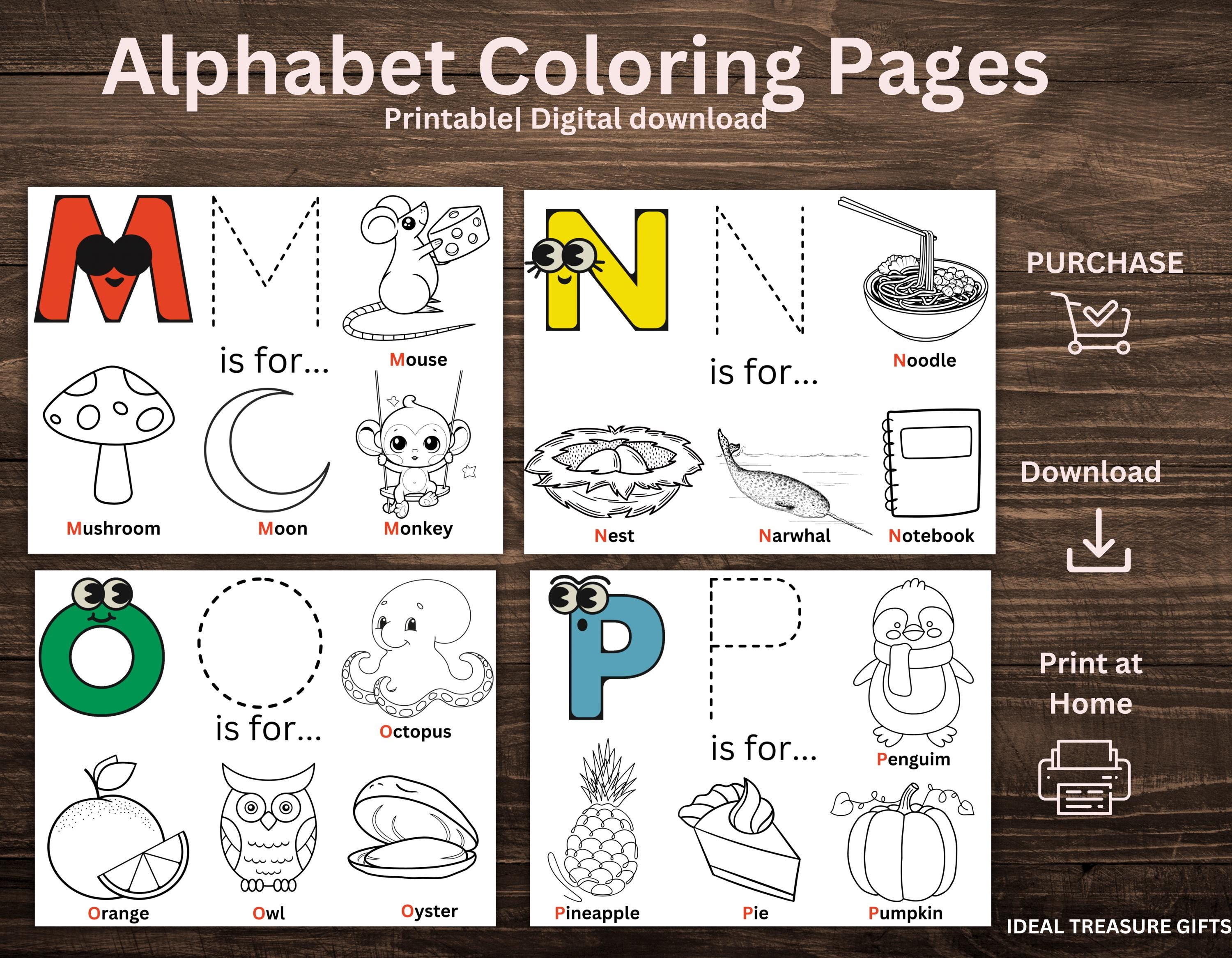 Alphabet Coloring Page for Kids, Printable Kids Alphabet, Preschool ...