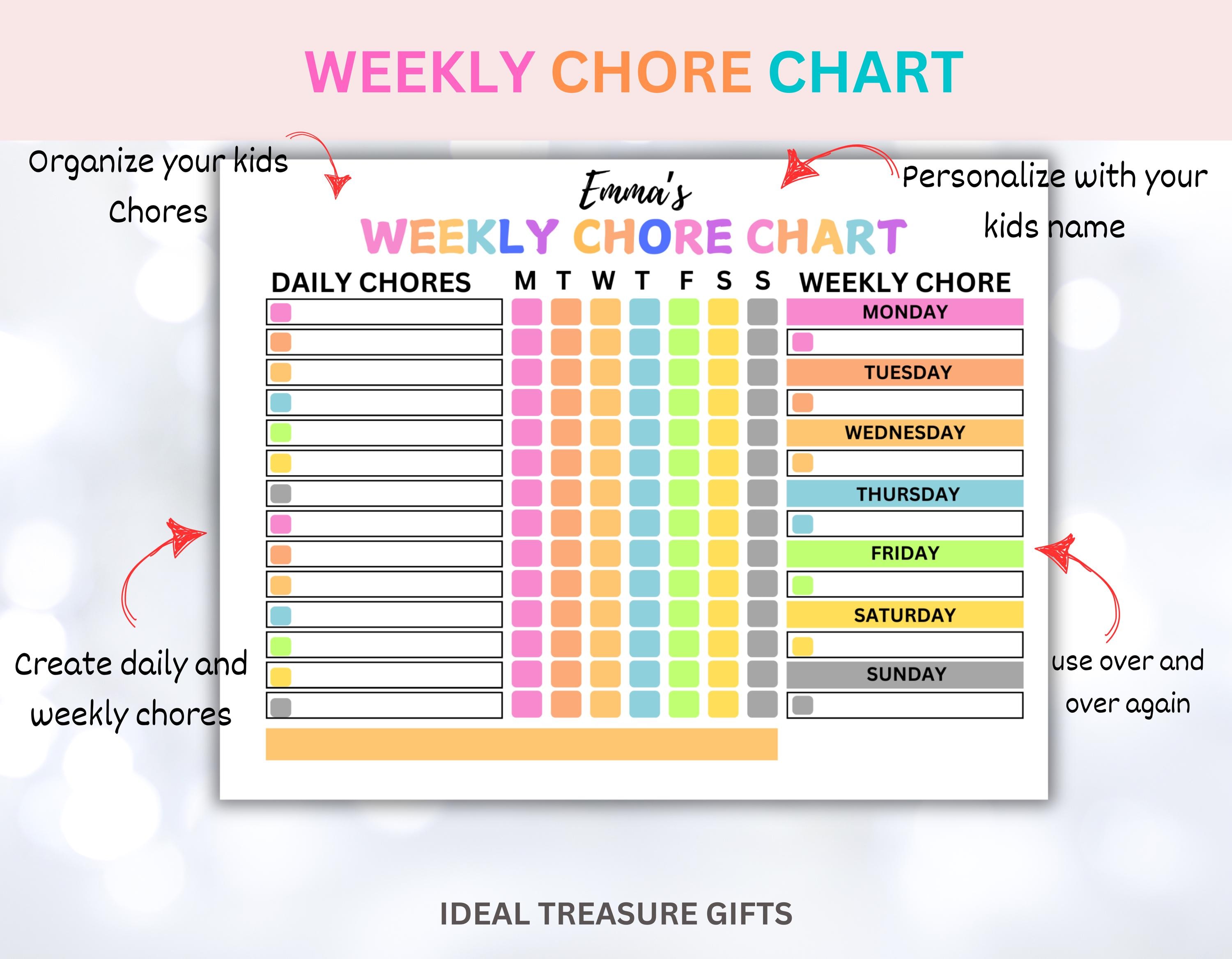 Editable Weekly Chore Chart for Kids, Kids Chore List, Kids Daily ...