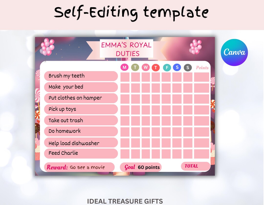 Editable Princess Reward Charts for Girls, Unicorn Chore Charts, Pink ...