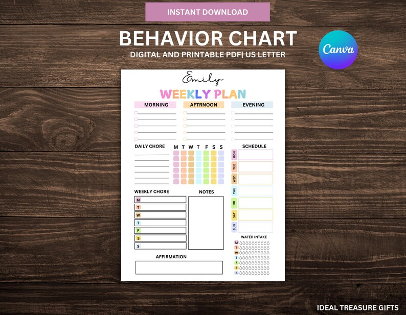 Editable Kids Chore Chart: Weekly Responsibility Planner (US Letter ...