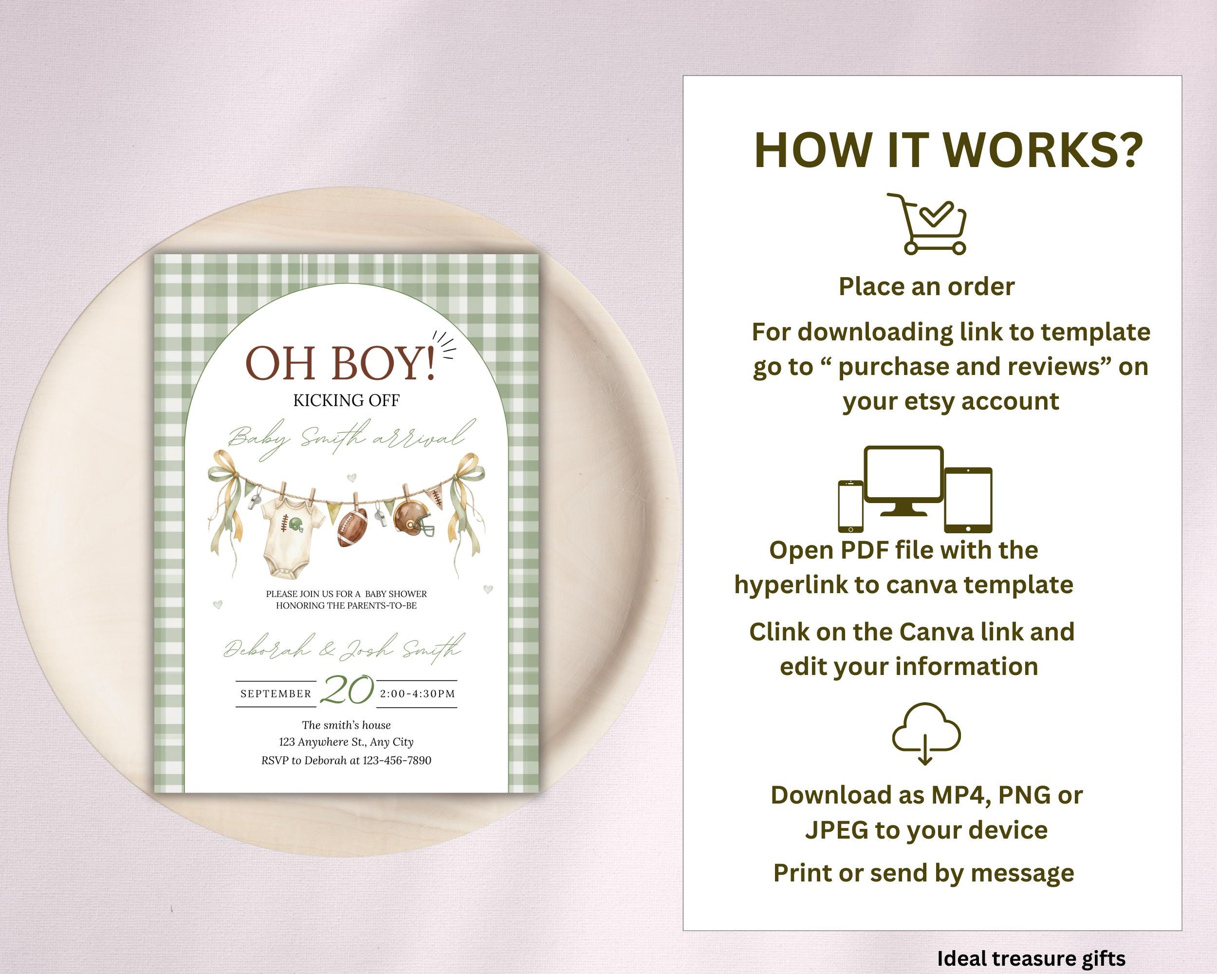 Clothesline Football Baby Shower Invitation Bundle, Oh Boy Sports Theme ...