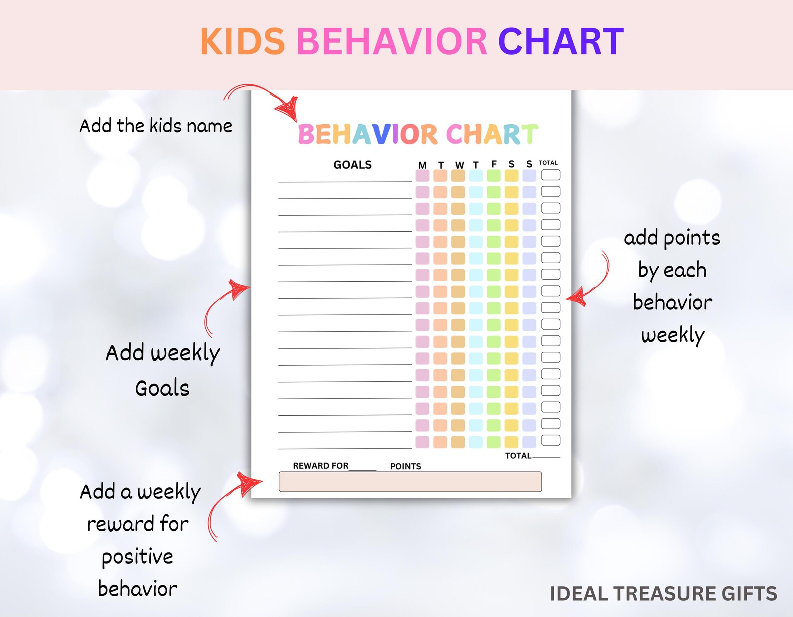 Printable Kids Behavior Chart: Weekly Responsibility Checklist (US ...