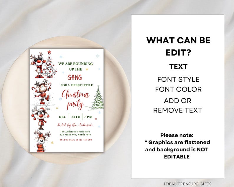 Editable Reindeer Christmas Party Invitation, We're Rounding up the ...