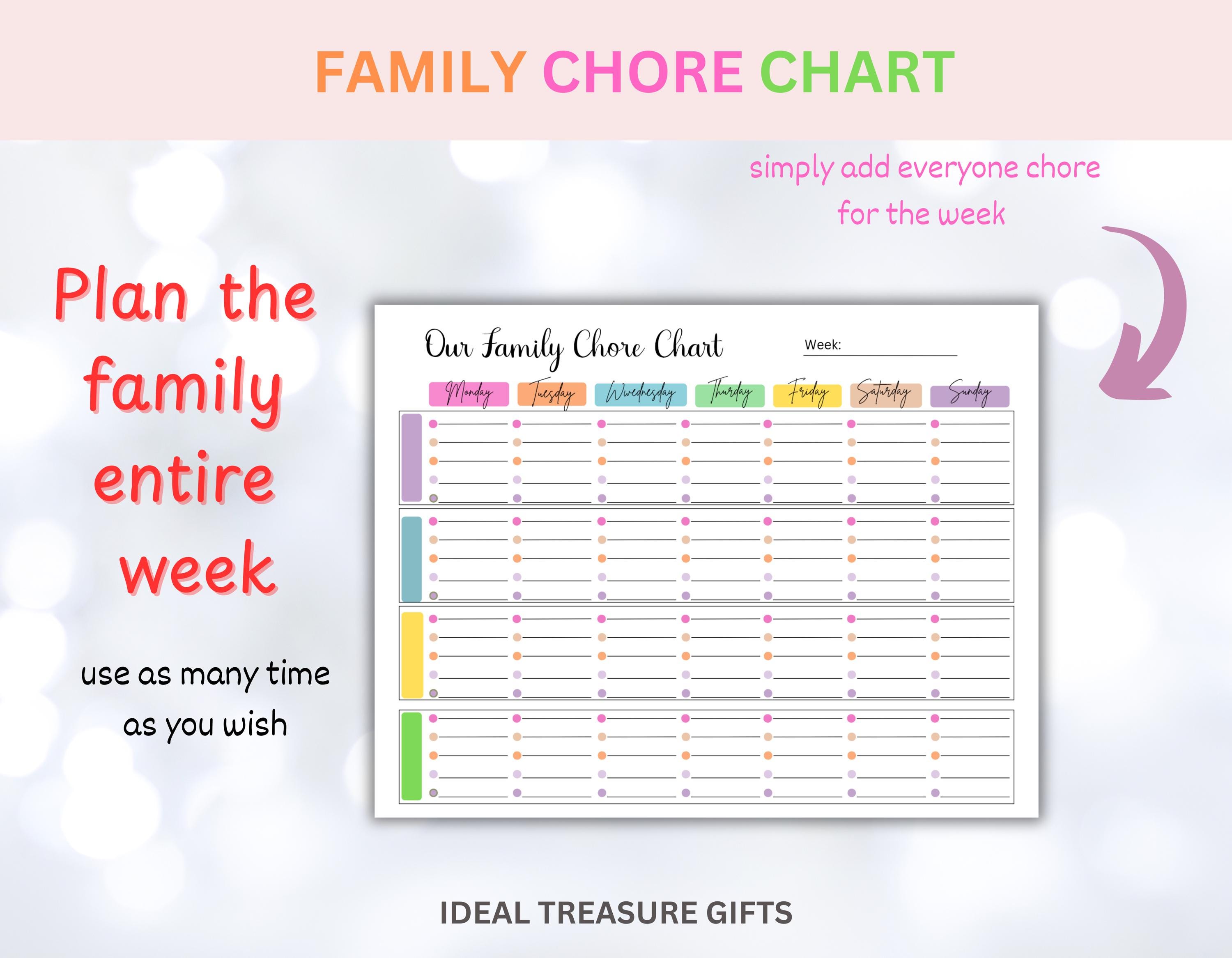Weekly Family Chore Chart Printable, Editable Cleaning Schedule ...
