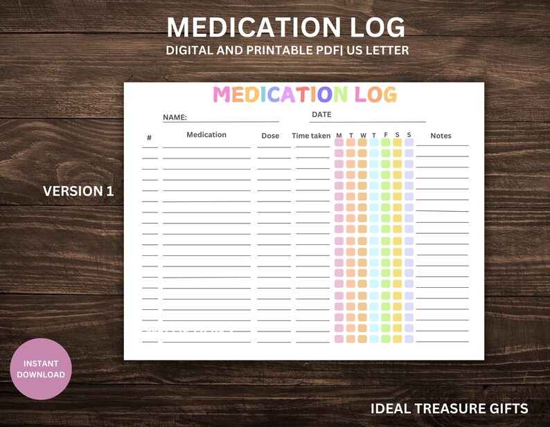 Medication Log Printable, Printable Medication Tracker, Schedule ...