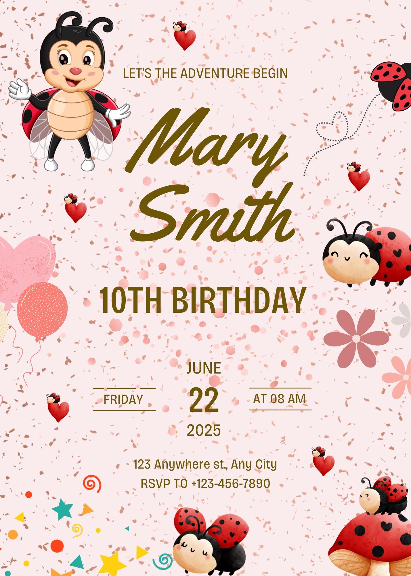 Editable Ladybug Birthday Invitation Templates, Creative Girl Birthday ...