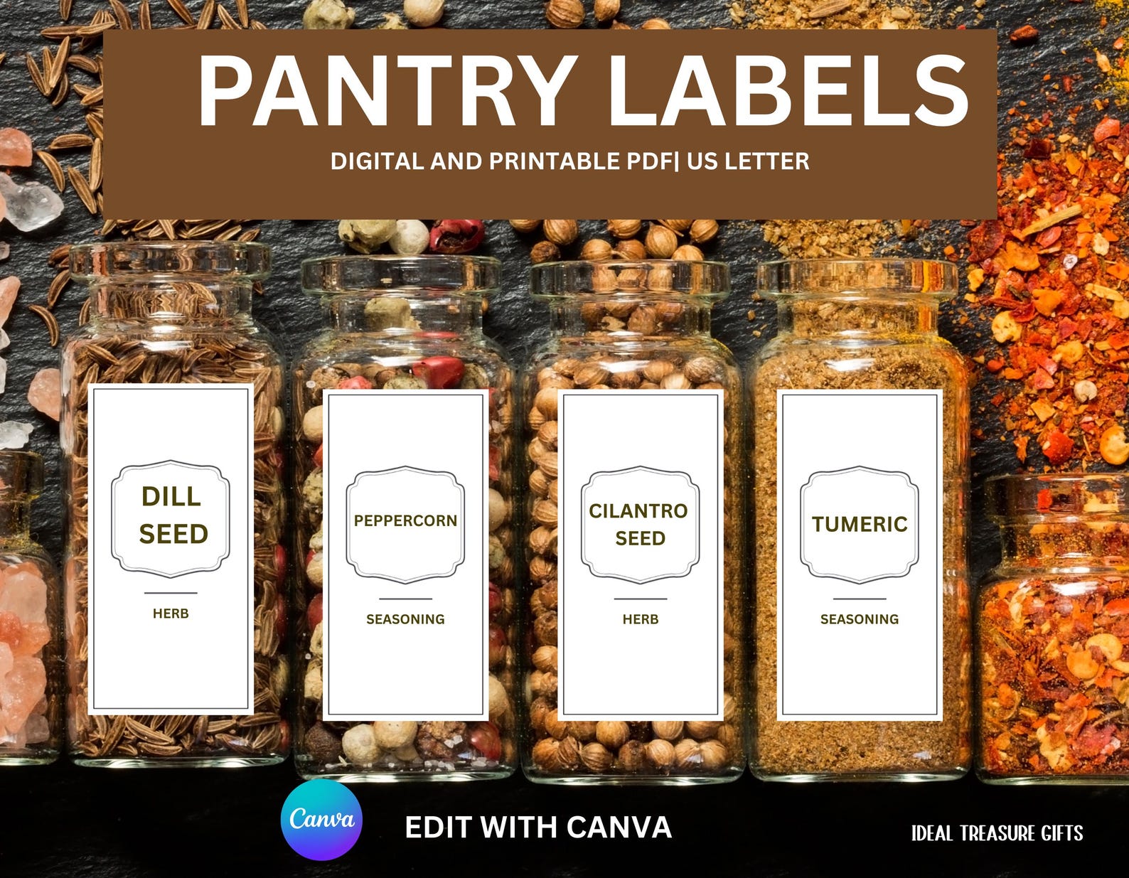 Editable Pantry Label, Modern Spice Labels, Canva Template for Jars ...