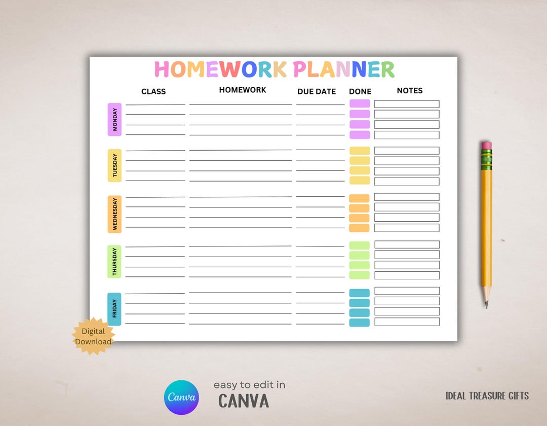 Editable Homework Planner for Teachers | Printable Assignment Tracker ...