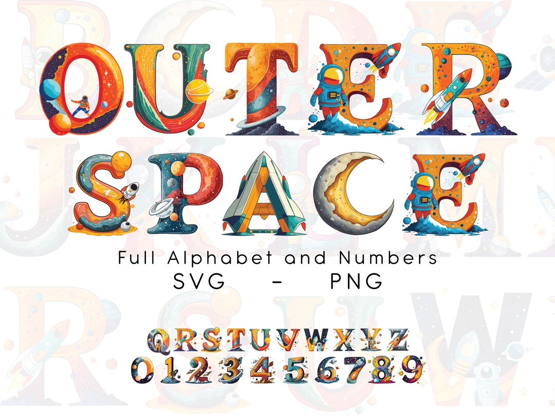 Outer Space Alphabet and Numbers, Toddler Party, Astronaut, Kids Room ...