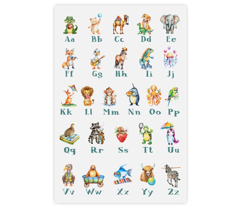 Watercolor Animal Alphabet Poster and Flashcards Nursery Wall - Etsy