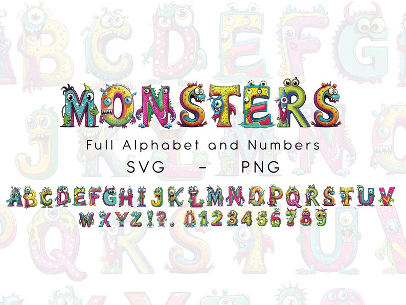 Monster Letters and Numbers, Cute Silly Halloween Font, SVG, PNG ...