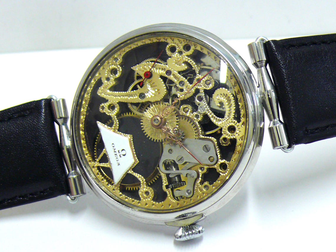 High-grade OMEGA Swiss Skeleton Oversized Gents Wristwatch, 15 Jew ...