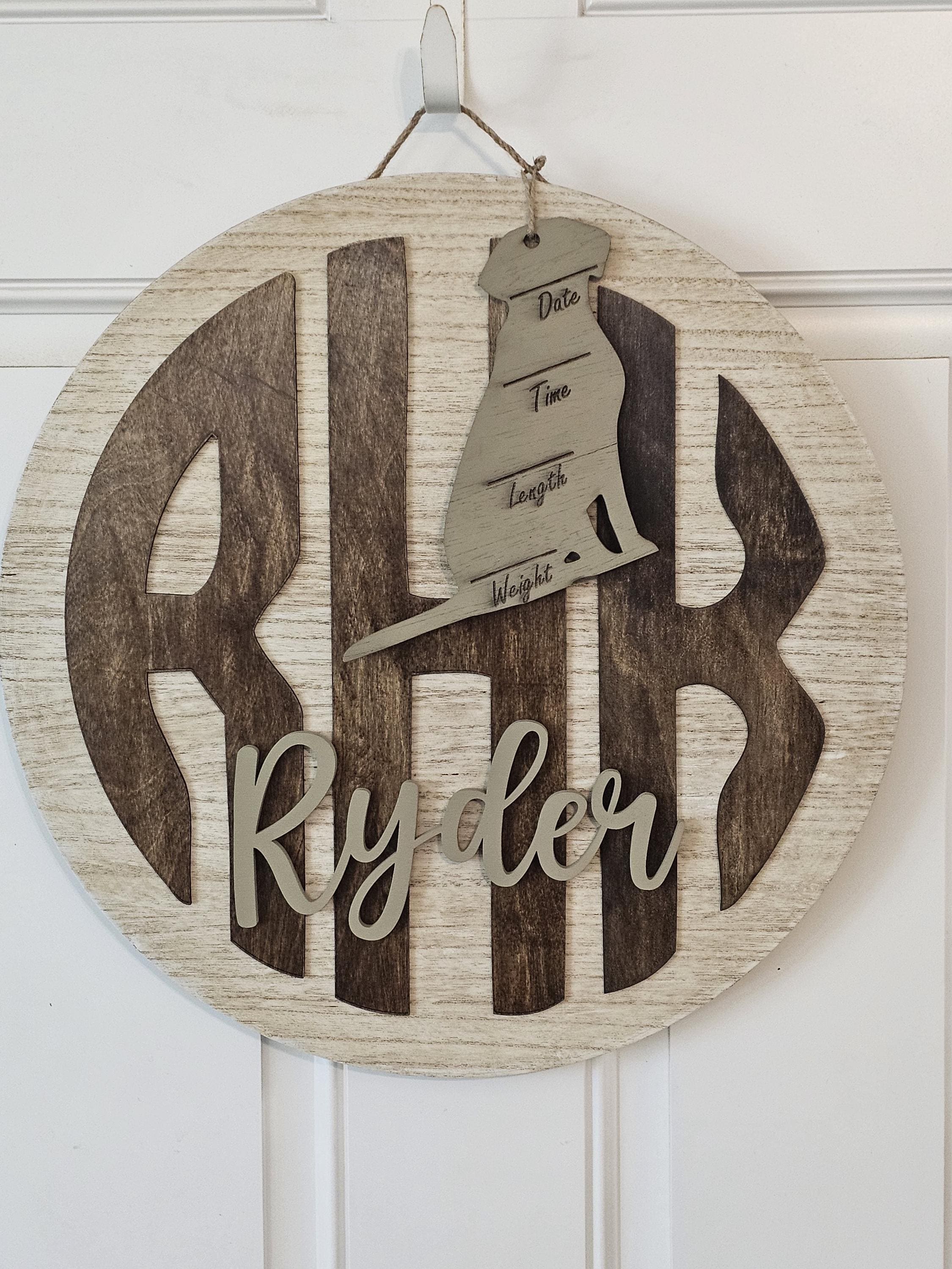 Monogram Hospital Door Hanger, New Baby Birth Stat Hanger, Baby Nursery ...