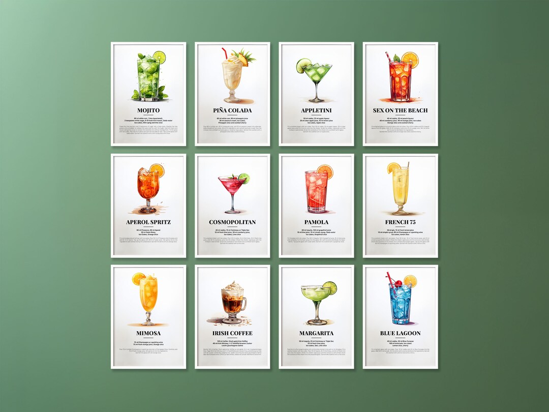 Set of 20 Cocktail Posters 20 Popular Cocktails Cocktail Print Cocktail ...