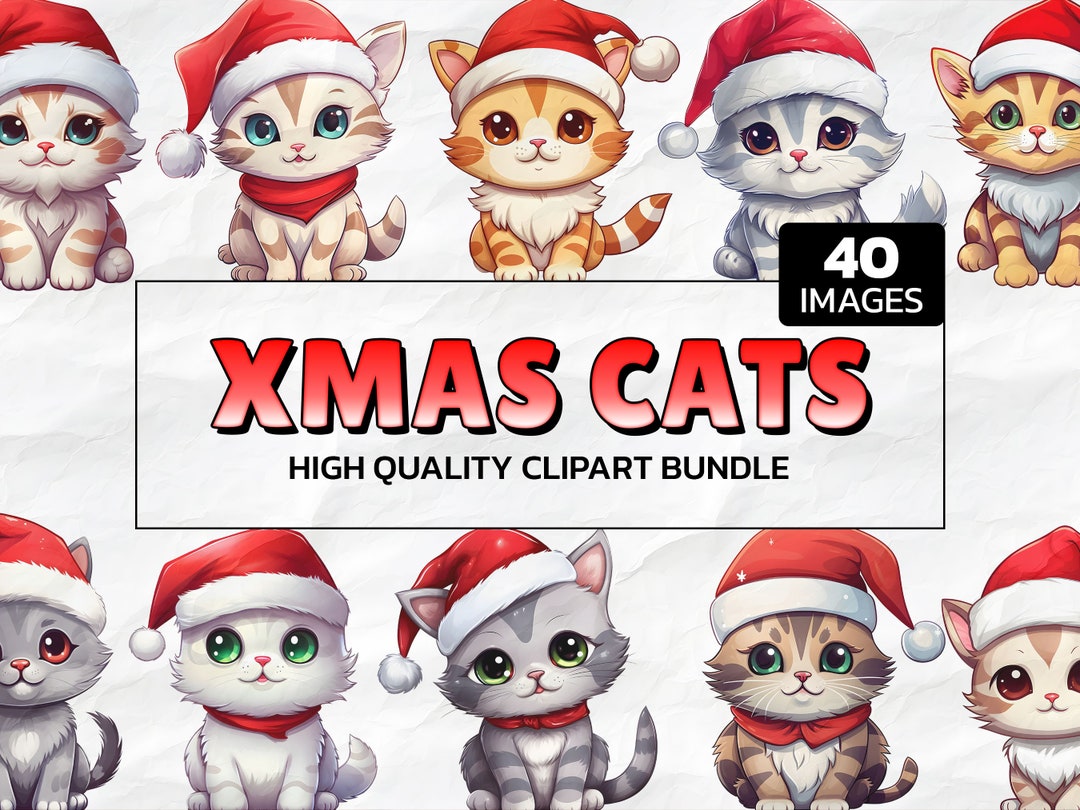 Cute Christmas Cats Clipart Package 40 Pngs With Transparent - Etsy