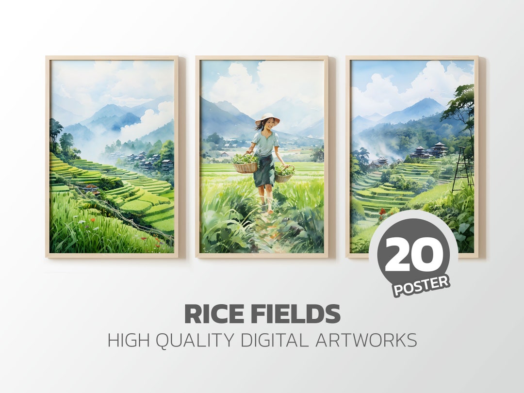 20 Rice Fields Poster Set Asian Wall Decoration Landscape Painting ...