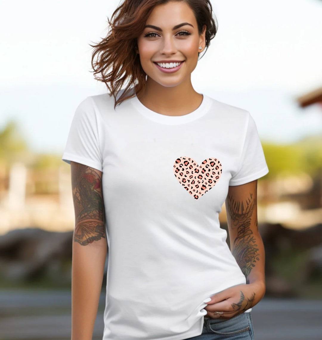 Leopard Pocket Heart Shirt Women Cute Leopard Heart - Etsy